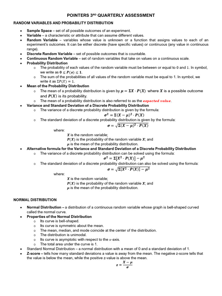 Statistics and Probability Reviewer | PDF | Probability Distribution | Variance