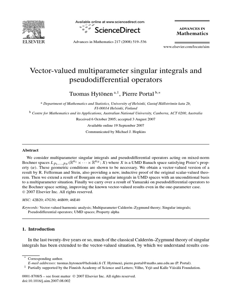 Vector-Valued Multiparameter Singular Integrals and Pseudodifferential Operators (Tuomas Hytönen ...