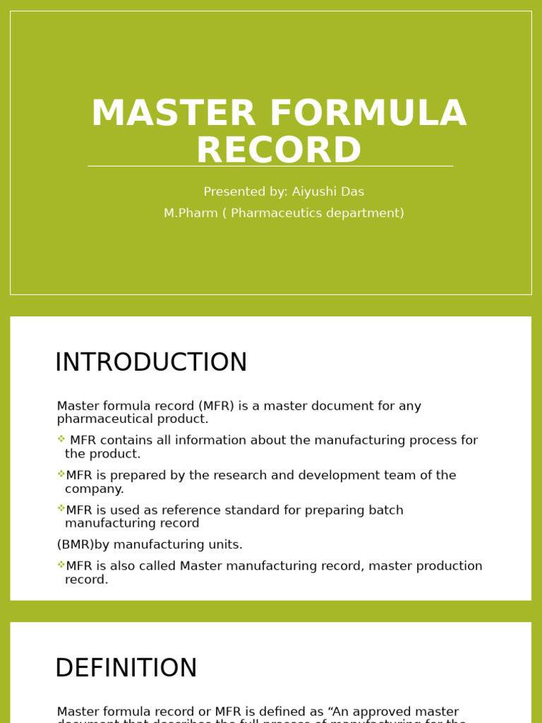 MASTER FORMULA RECORD Final | PDF