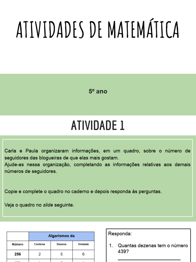 Atividades de Matemática para 5º Ano | PDF | Vídeo