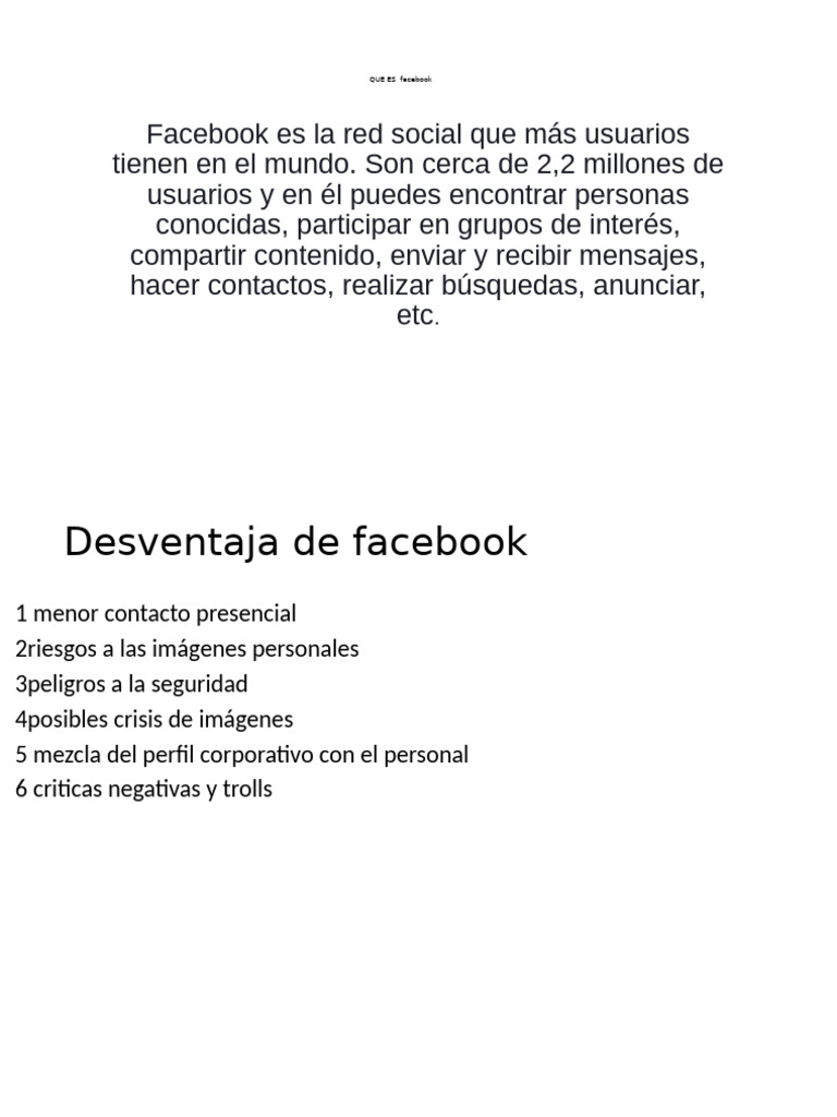 Ventajas y Desventajas de Facebook | PDF