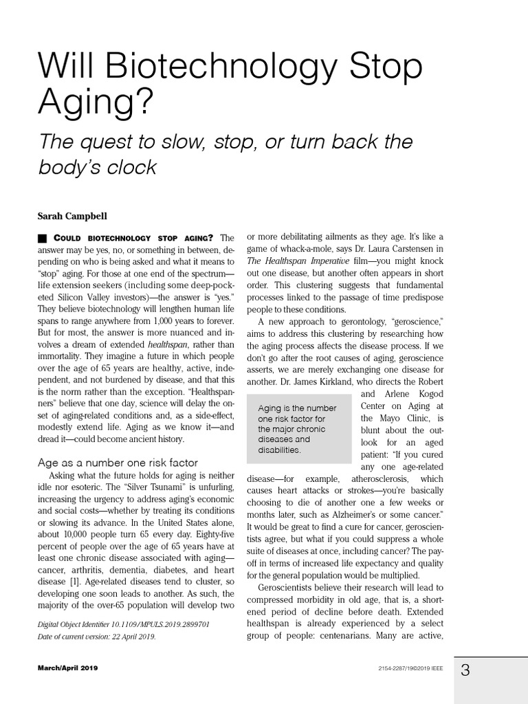 Campbell2019-Will Biotechnology Stop Aging | PDF | Senescence | Growth ...