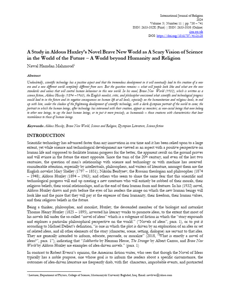 A_Study_in_Aldous_Huxleys_Novel_Brave_New_World_a | PDF | Novels