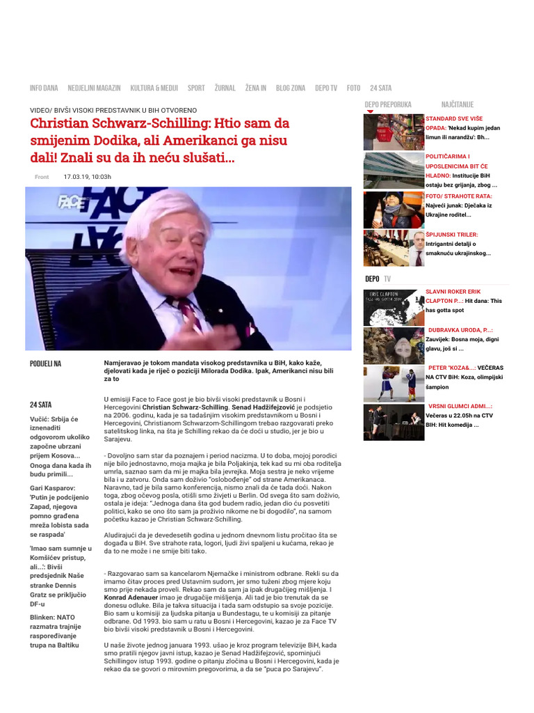 Christian Schwarz-Schilling - Htio Sam Da Smijenim Dodika, Ali Am | PDF