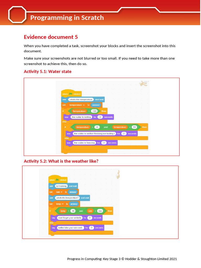 Programming in Scratch Evidence Document 5 | PDF