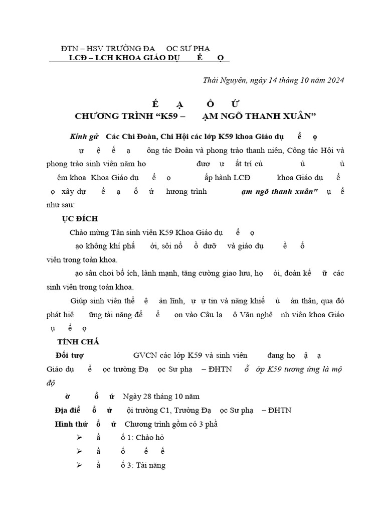 KH T CH C Chương Trình Chào TSV K59 Khoa GDTH | PDF