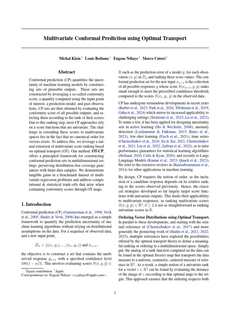 Multivariate Conformal Prediction Using Optimal Transport: Michal Klein Louis Bethune Eugene ...