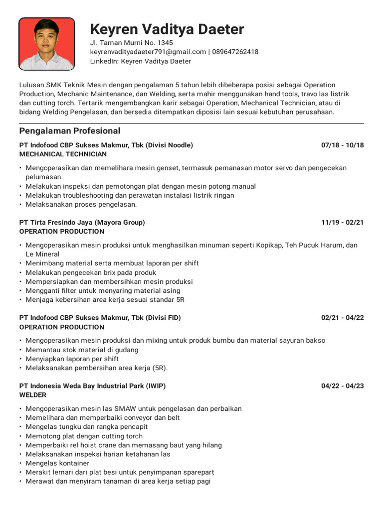 CV - Keyren Vaditya Daeter | PDF
