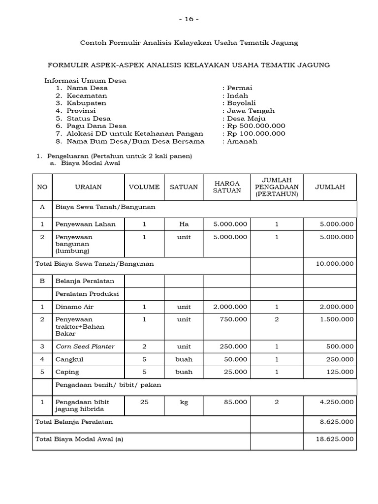 Contoh Pengisian Analisa Kelayakan Usaha | PDF