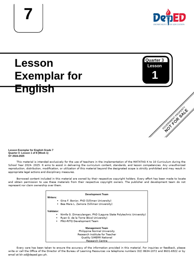 Q3 - LE - English 7 - Lesson 1 - Week 1 | PDF | Linguistics | Human ...