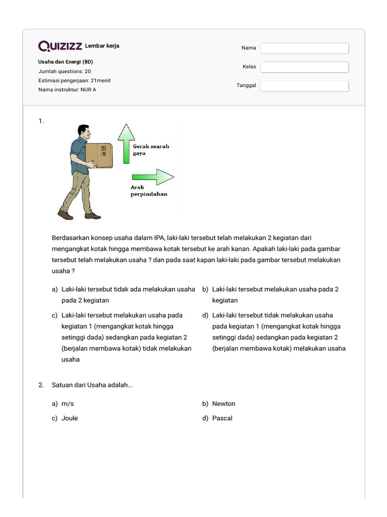 Tugas 1 - Usaha Dan Energi (8D) | PDF