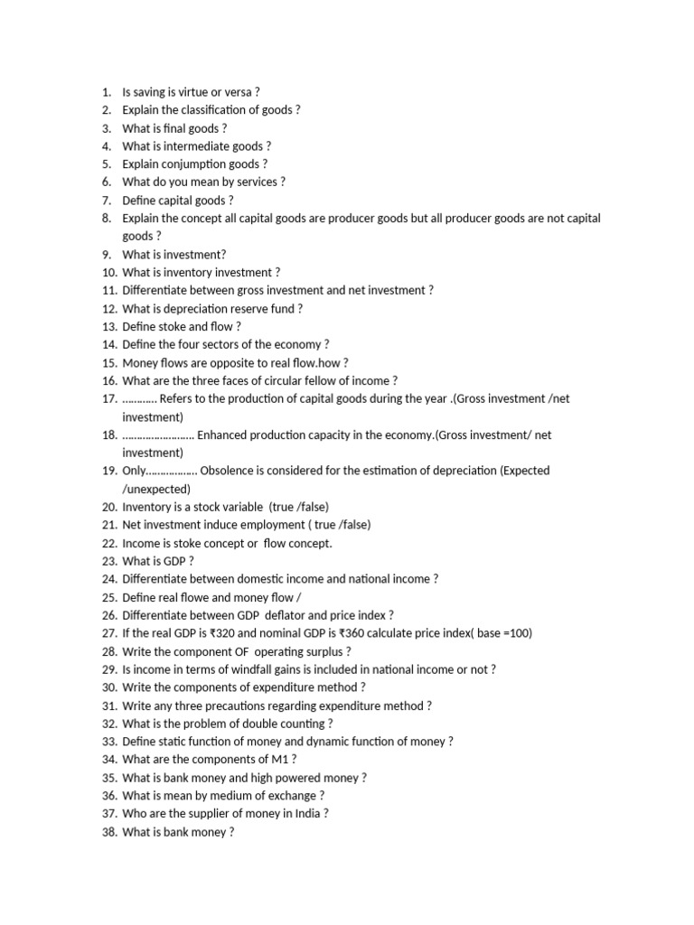 IMPORTANT QUESTION ECONOMICS XIIB | PDF | Exchange Rate | Gross ...