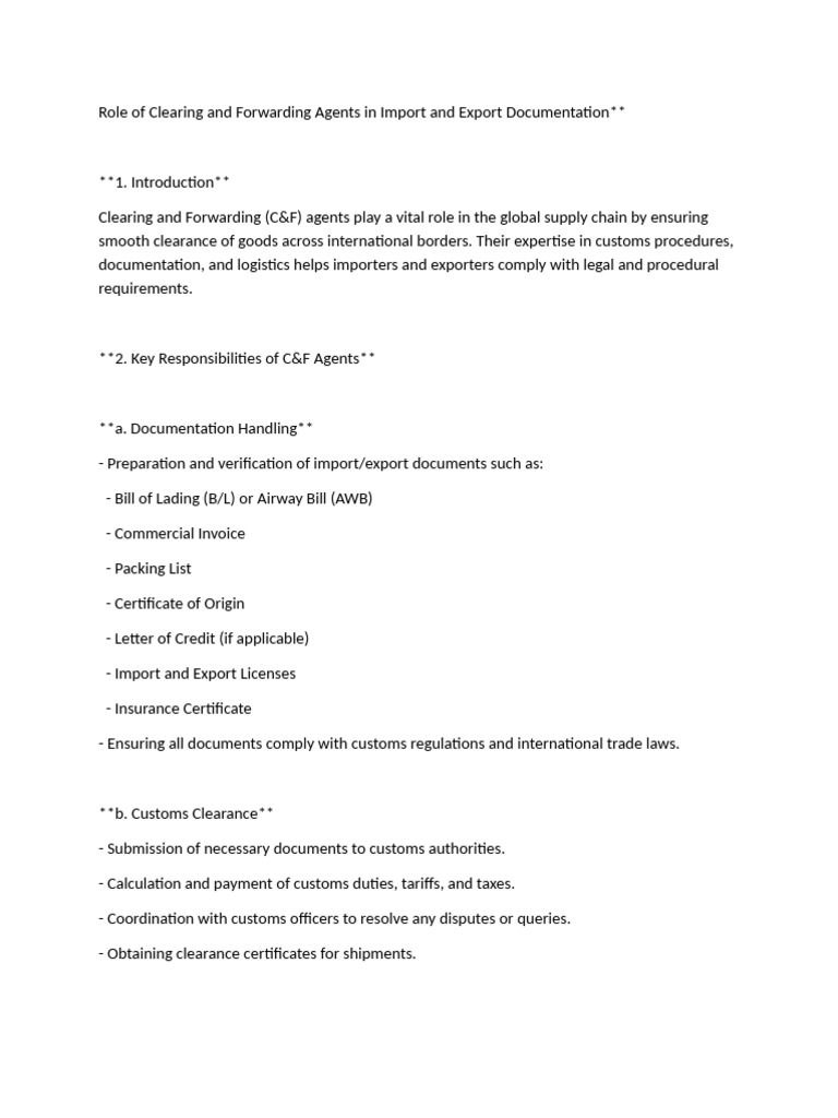 Clearing & Forwarding in Trade Docs | PDF | Customs | Cargo