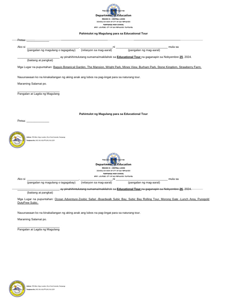 Parental Consent Educ Tour | PDF