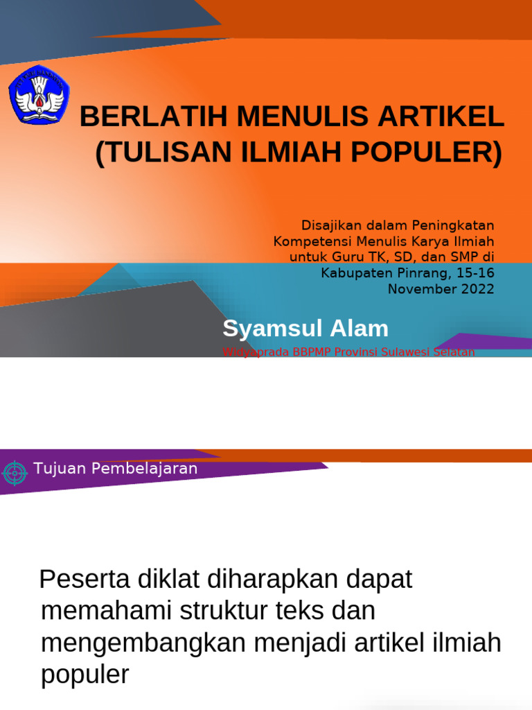 Berlatih Menulis Artikel (Tulisan Ilmiah Populer) : Syamsul Alam | PDF