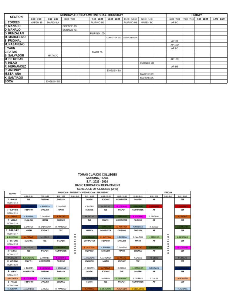 New Schedule Jhs 2023 2024 | PDF
