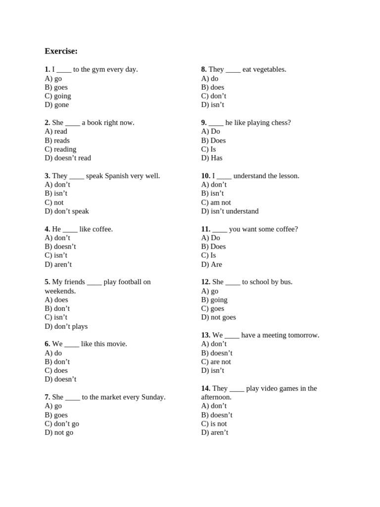Exercise Positive Negative Interogative | PDF