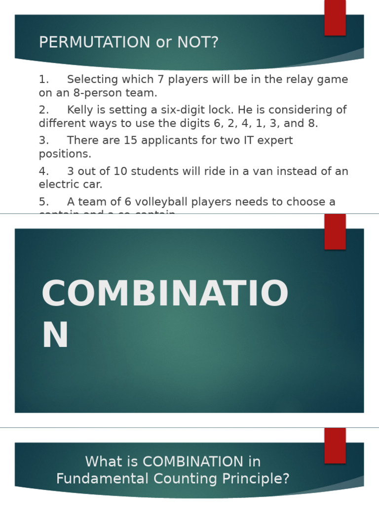 COMBINATION Presentation Session1 | PDF | Discrete Mathematics ...