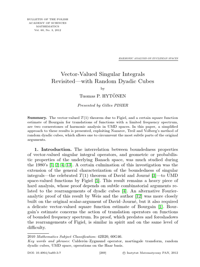 Vector-Valued Singular Integrals Revisited–-with Random Dyadic Cubes (Hytönen, Tuomas P) (Z ...