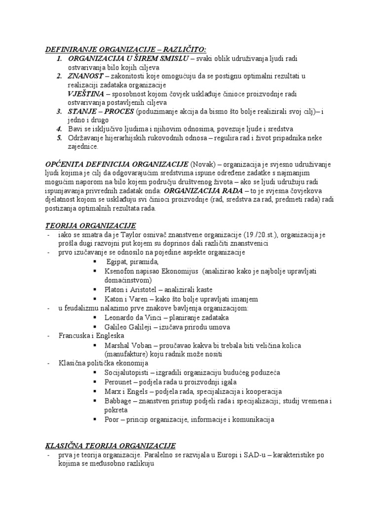 ORGANIZACIJA - Skripta!!! | PDF