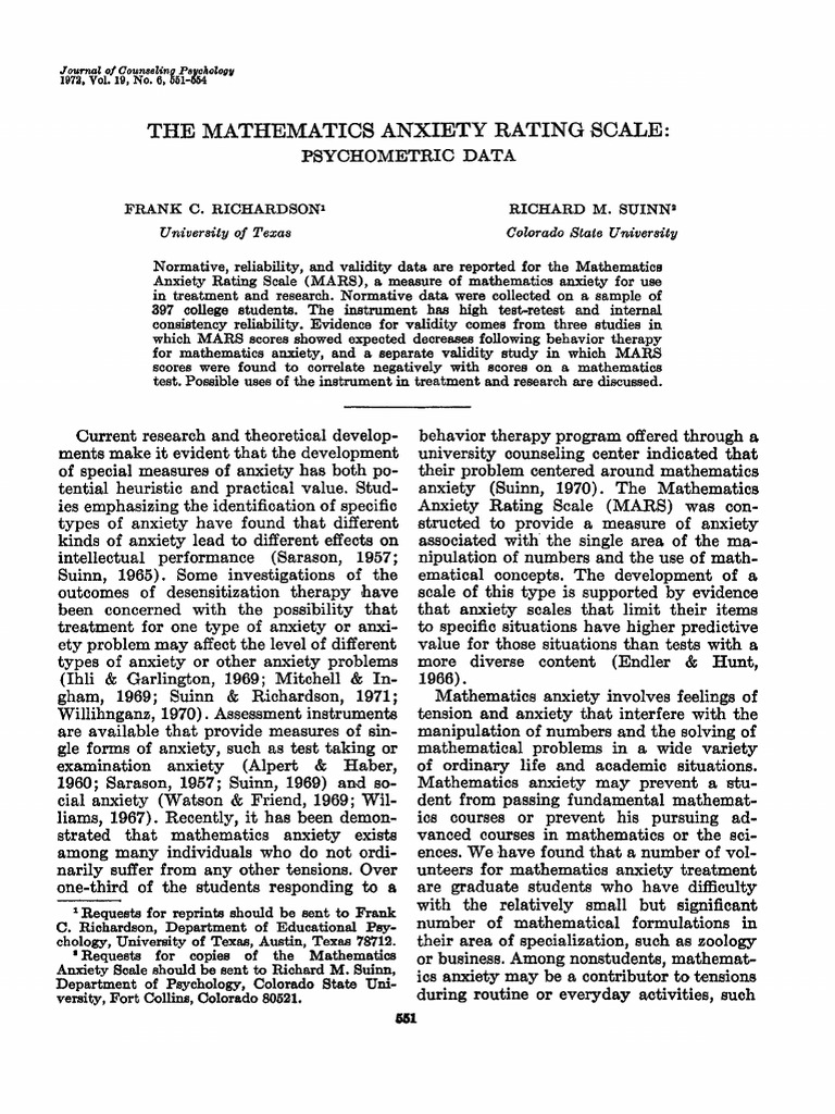 Math Anxiety | PDF | Validity (Statistics) | Behavioural Sciences