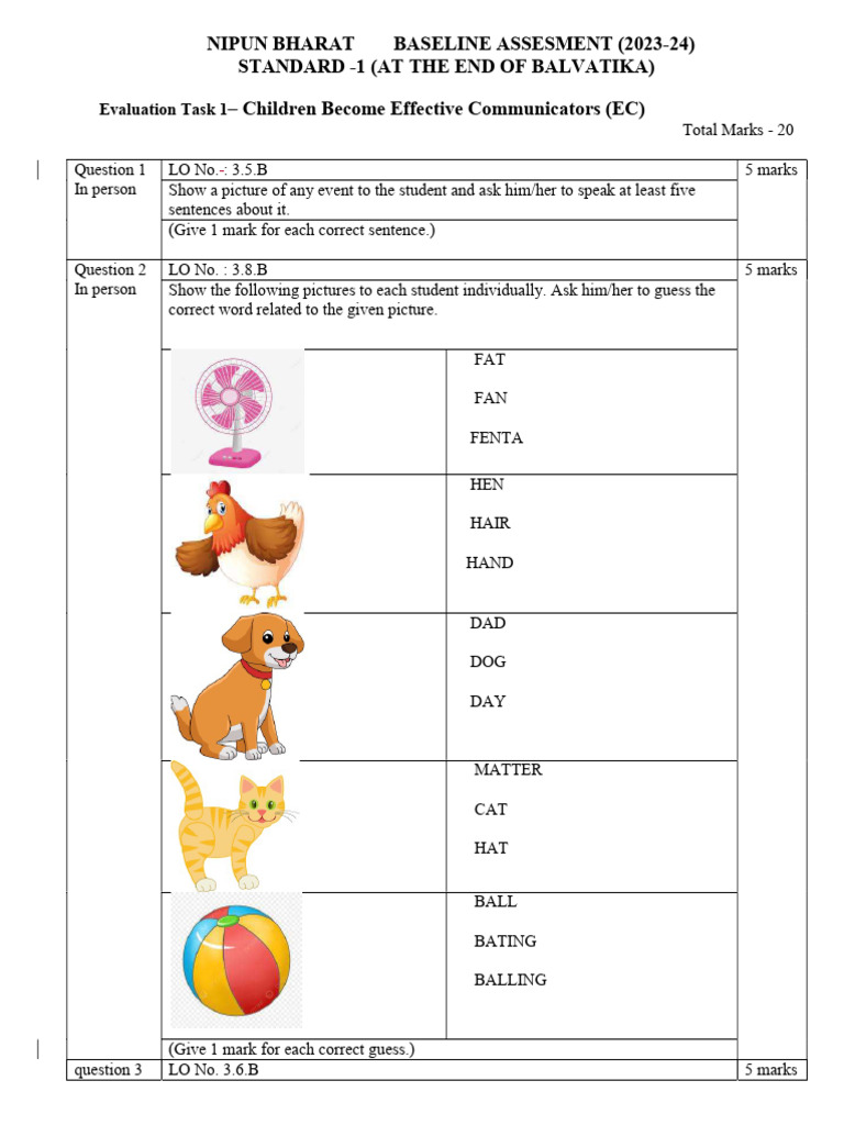 EC STD 1 English Version | PDF | Educational Assessment | Question