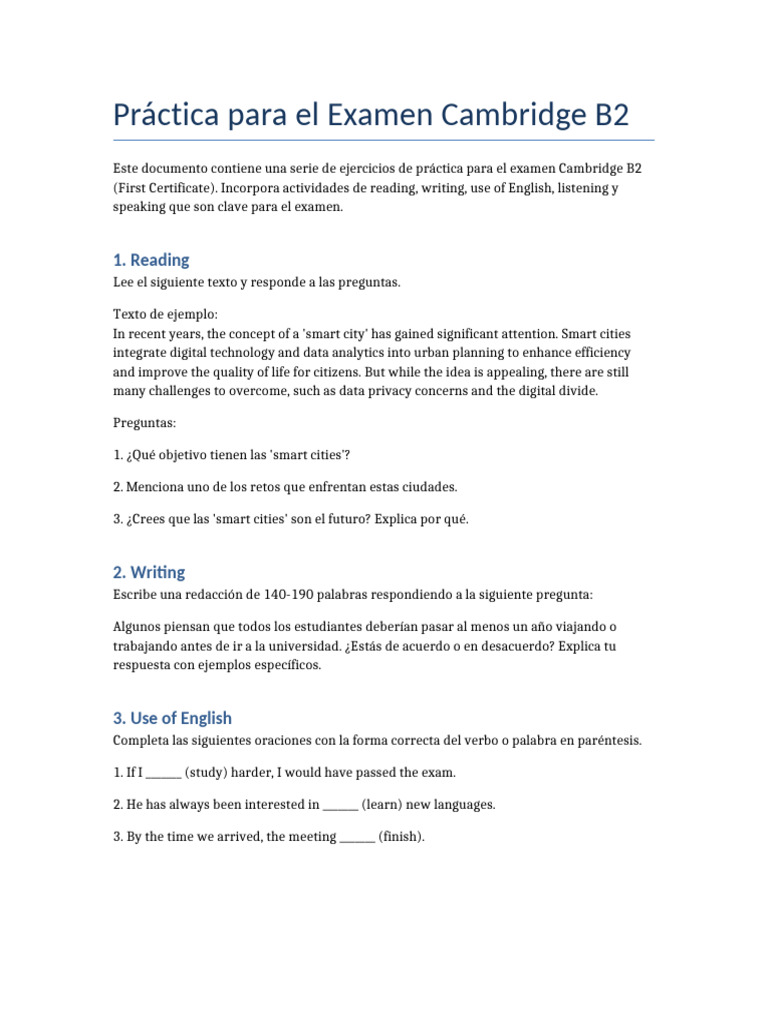 Practica Cambridge b2 | PDF