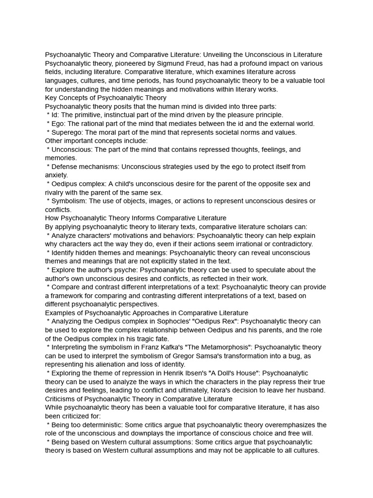 Comparative Literature and Psychoanalytic Theory | PDF | Psychoanalysis ...