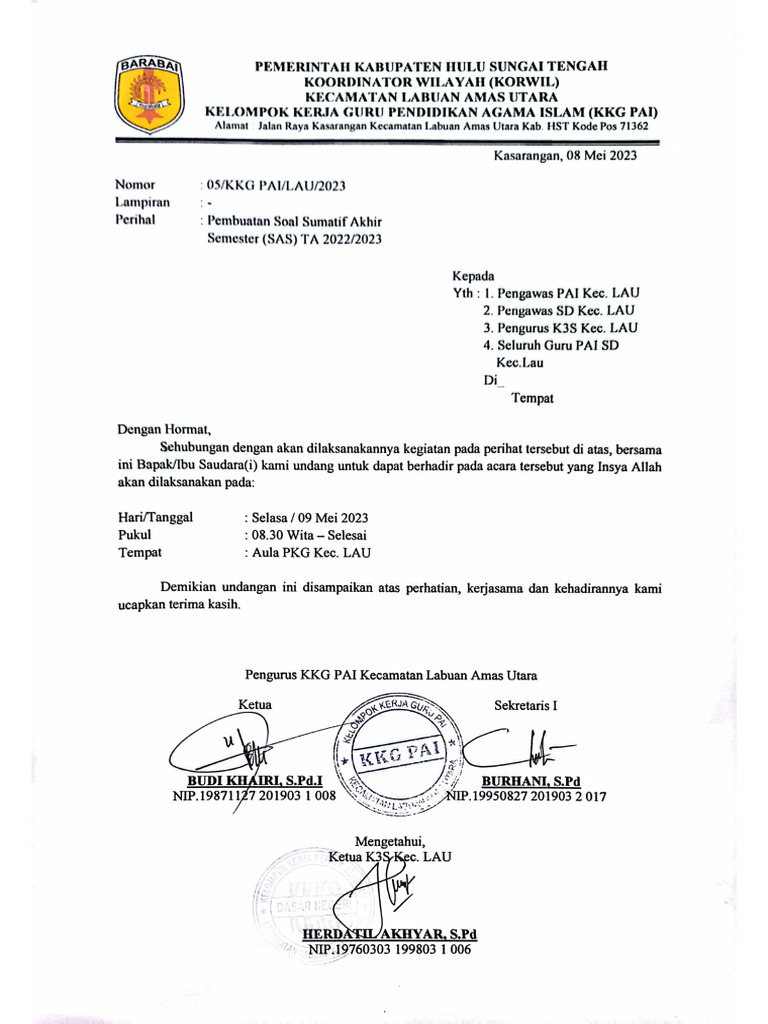 Undangan 5. KKG PAI Mei | PDF