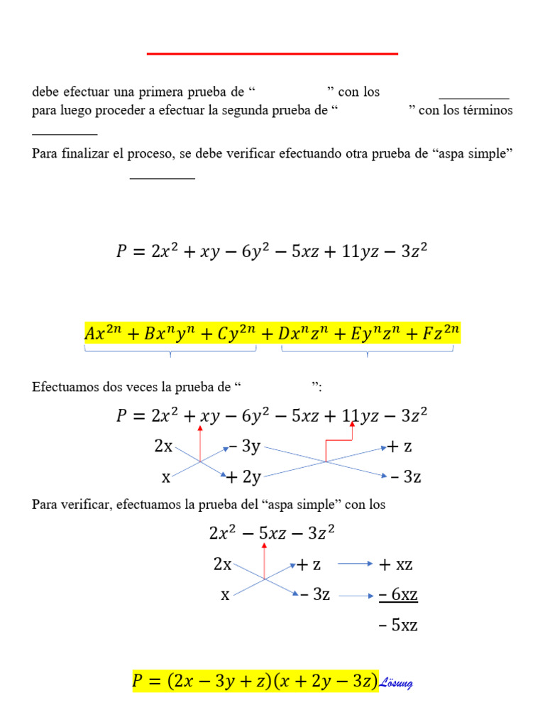 Método del Aspa Doble: Ejercicios Resueltos | PDF