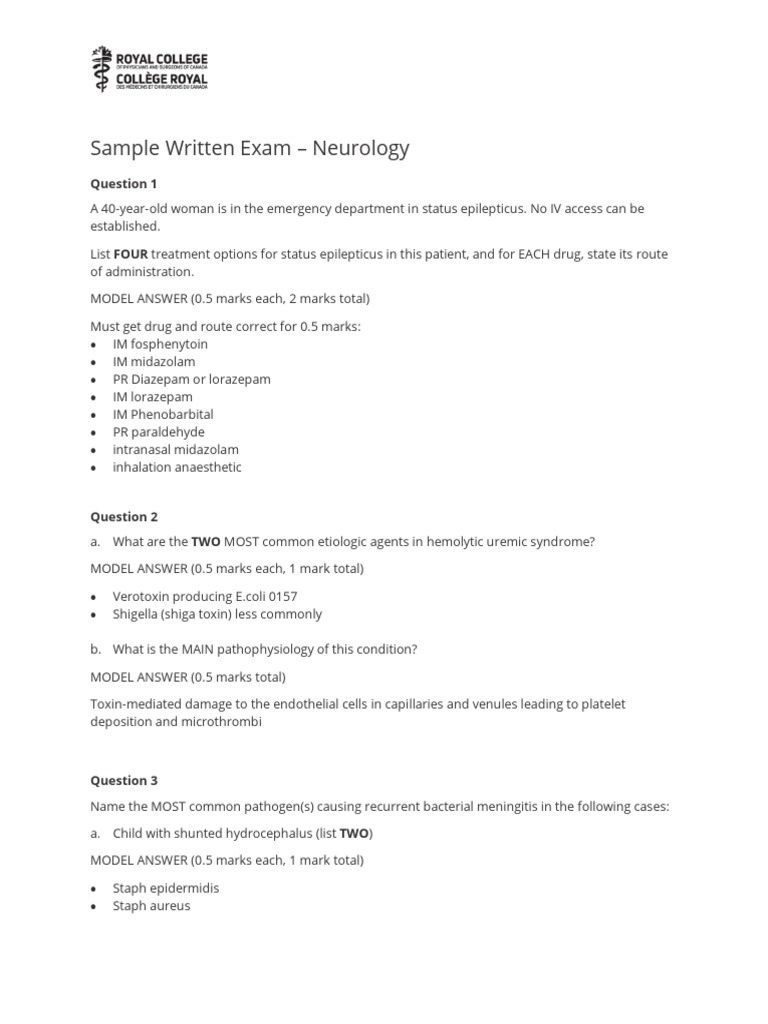 Neurology Saq Sample Exam e | PDF | Staphylococcus | Diseases And Disorders