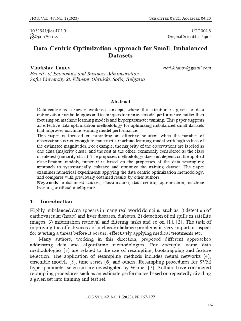 Data Centric Optimization Approach For Small Imbalanced 2g6h9bsj62 | PDF | Sensitivity And ...