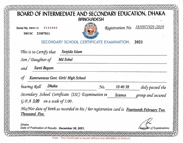 SSC Certificate | PDF