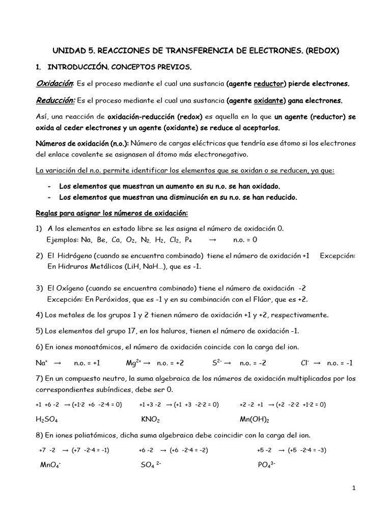 UNIDAD 5. Reacciones de Oxidaci-N-Reducci-N | PDF | Redox | Química