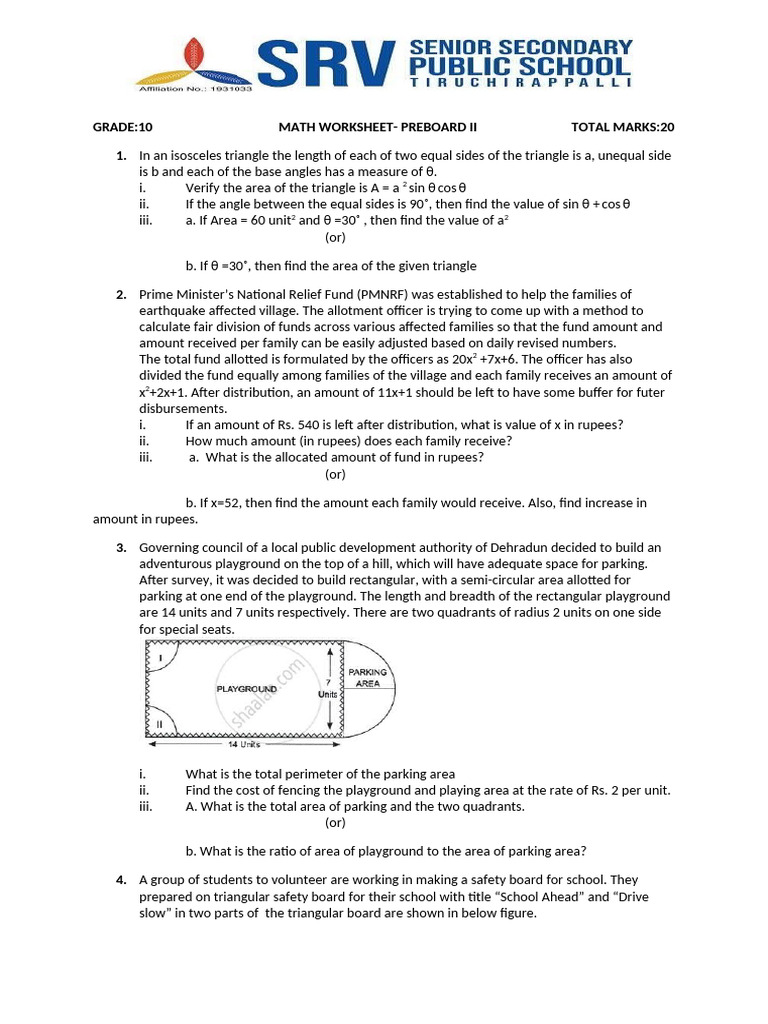 PB2 MATH WORKSHEET Final | PDF | Area | Triangle