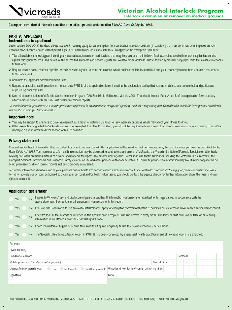 Medical Exemption Form for Interlock | PDF | Driver's License | Land ...