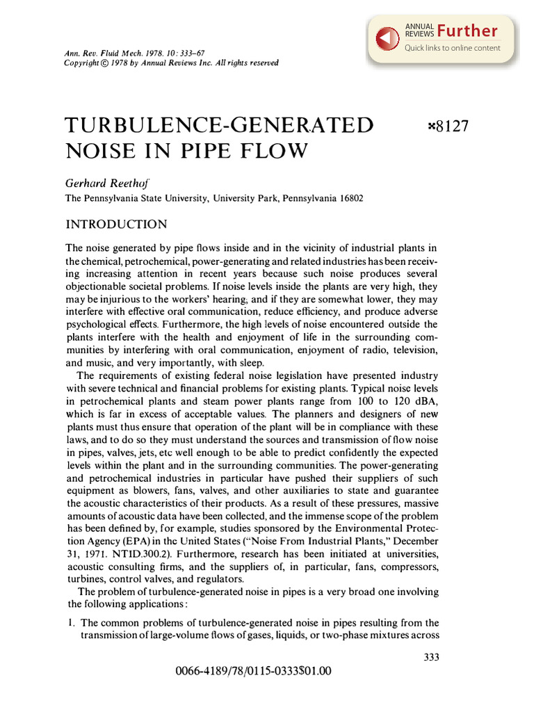 Turbulence-Generated Noise in Pipe Flow (Reethof, G) (Z-Library) | PDF ...