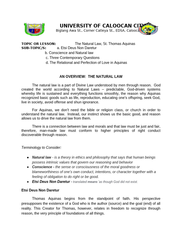 LESSON-4-HANDOUTS | PDF | Natural Law | Conscience