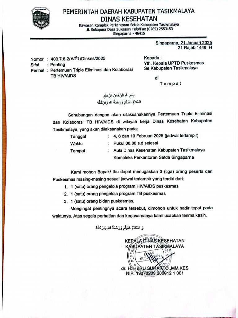 Surat Pertemuan Triple Eliminasi Dan Kolaborasi TB Hiv | PDF