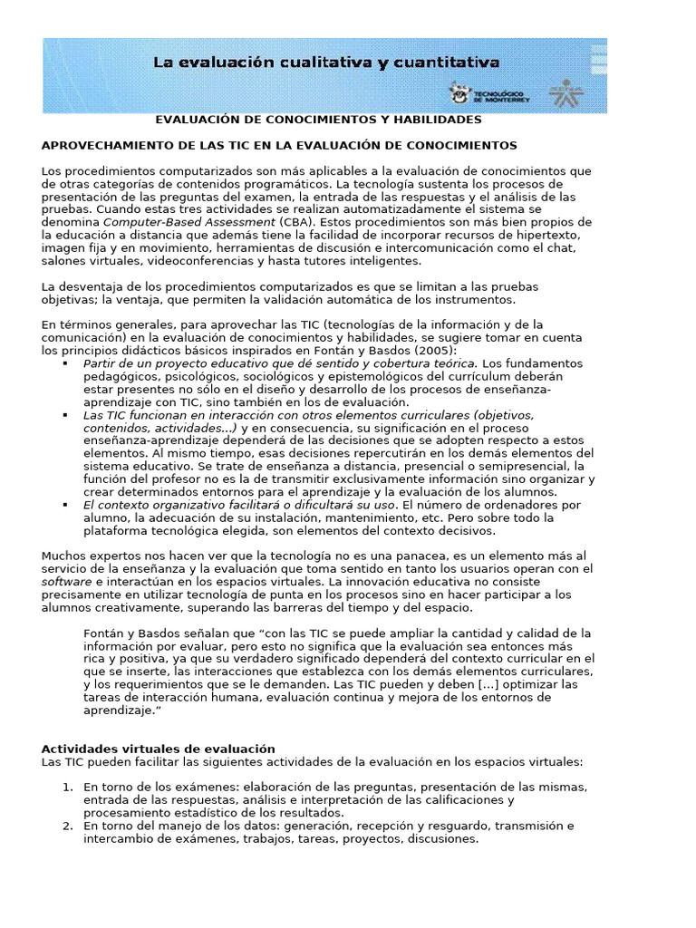Evaluación TIC en Educación Virtual | PDF | Evaluación | Enseñando
