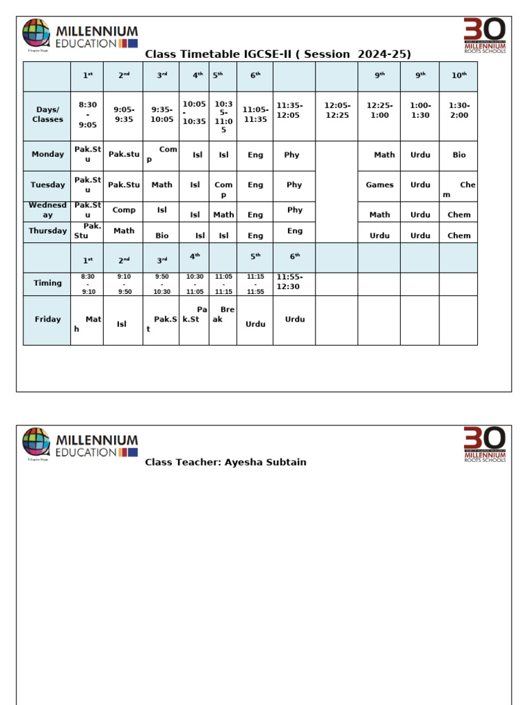Class Timetable IG-2 | PDF