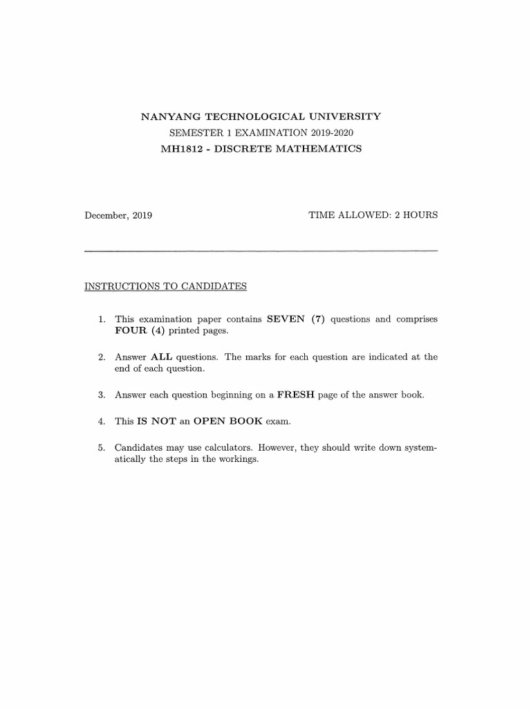 MH1812 2019-2020 Semester 1 | PDF