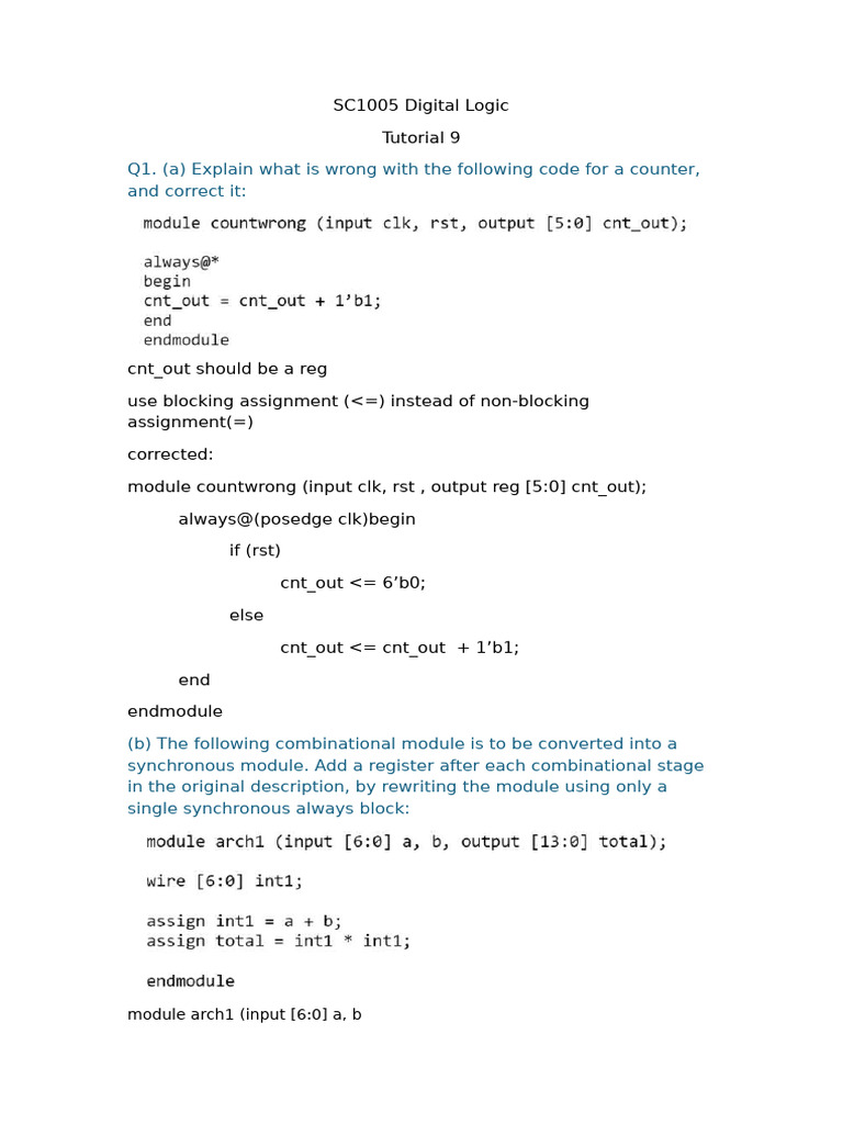 SC1005 Digital Logic t9 | PDF | Computer Programming | Electrical Circuits