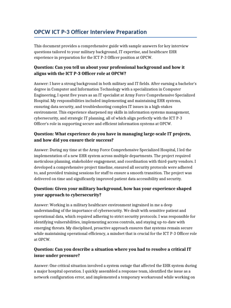 OPCW ICT P3 Interview Preparation | PDF | Electronic Health Record ...