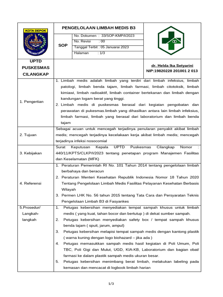 SOP LIMBAH MEDIS B3 FIXS | PDF