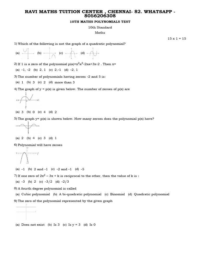 4 10th Maths Polynomials Test Q Pdf Polynomial Mathematical Concepts 1756