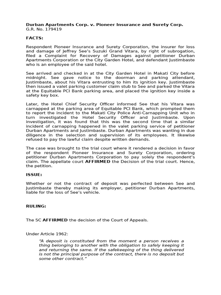 Durban Apartments Corp. v. Pioneer Insurance and Surety Corp. | PDF | Surety | Justice