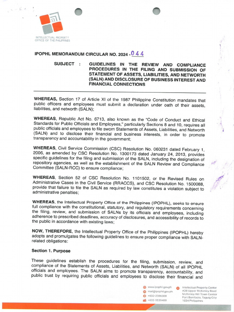 IPOPHL Memorandum Circular No. 2024-044, Guidelines in The Review and Compliance Procedures in ...