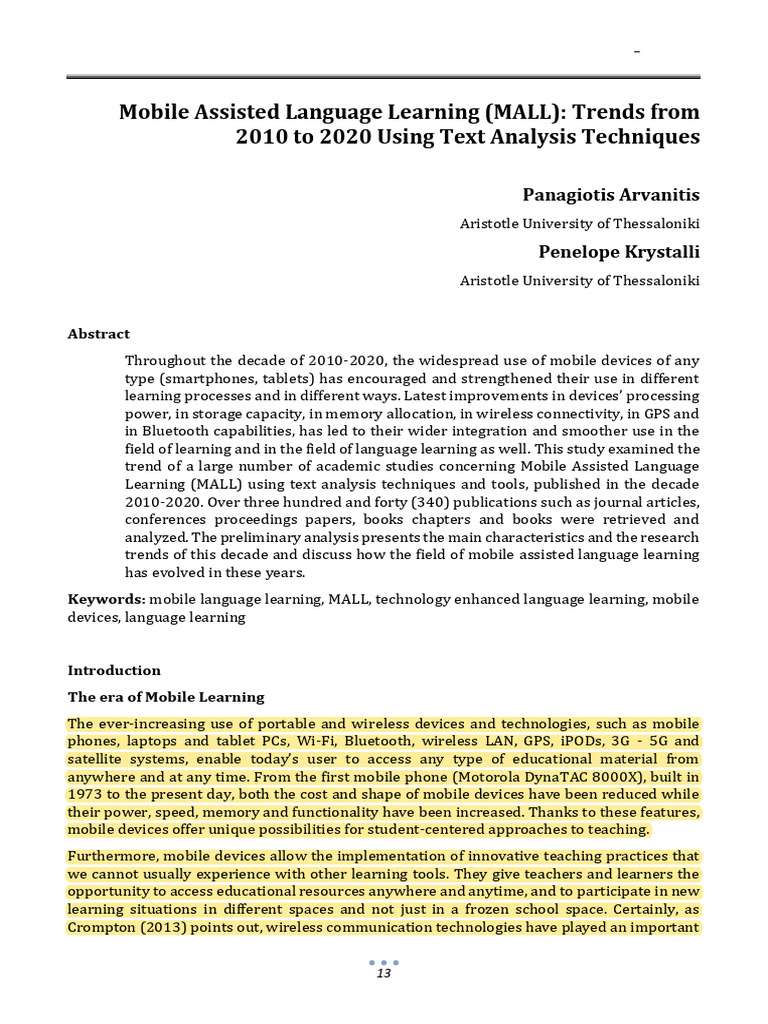 Mobile Assisted Language Learning (MALL) Trends From 2010 To 2020 Using ...