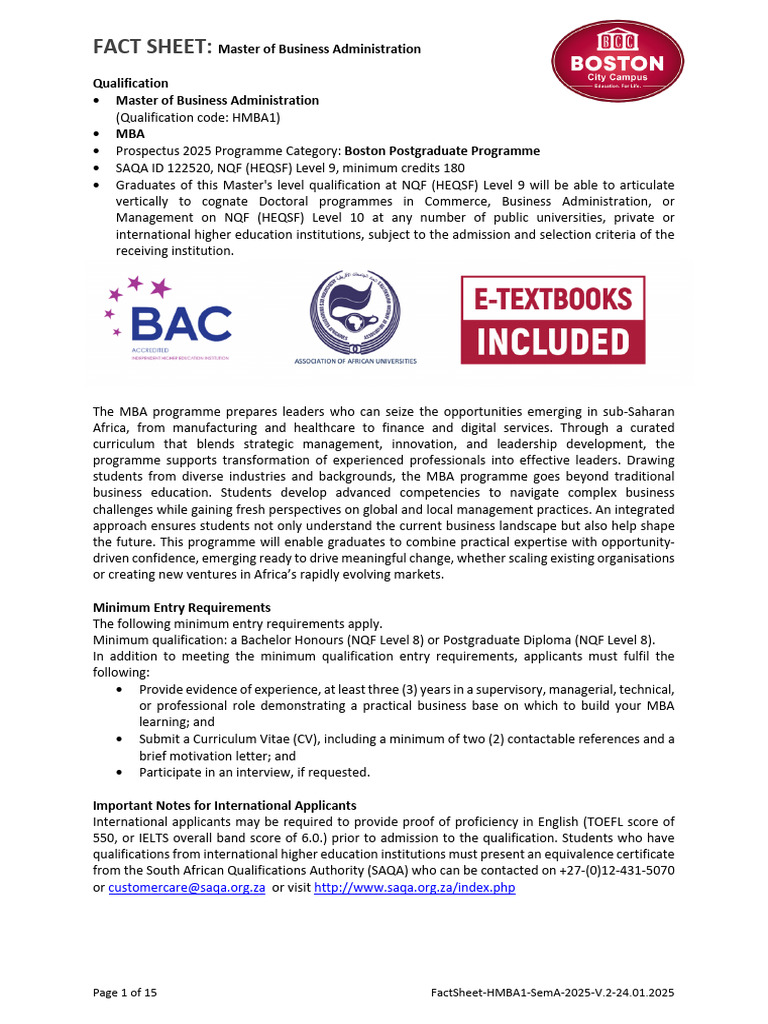 FactSheet MBA SemA 2025 V 2 24 01 2025 | PDF | Master Of Business ...